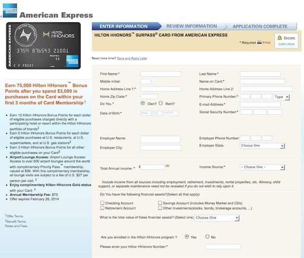 75,000 Points Hilton Honors American Express Surpass® Card (Expired)